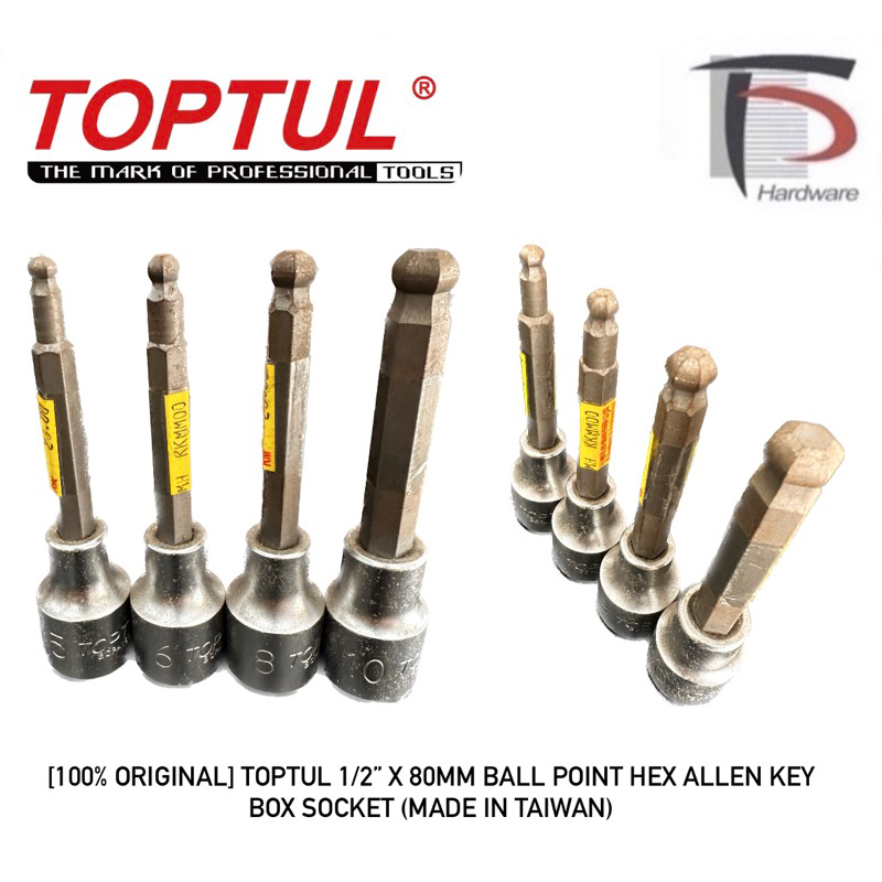 [100% ORIGINAL] TOPTUL 1/2” X 80MM BALL POINT HEX ALLEN KEY BOX SOCKET ...