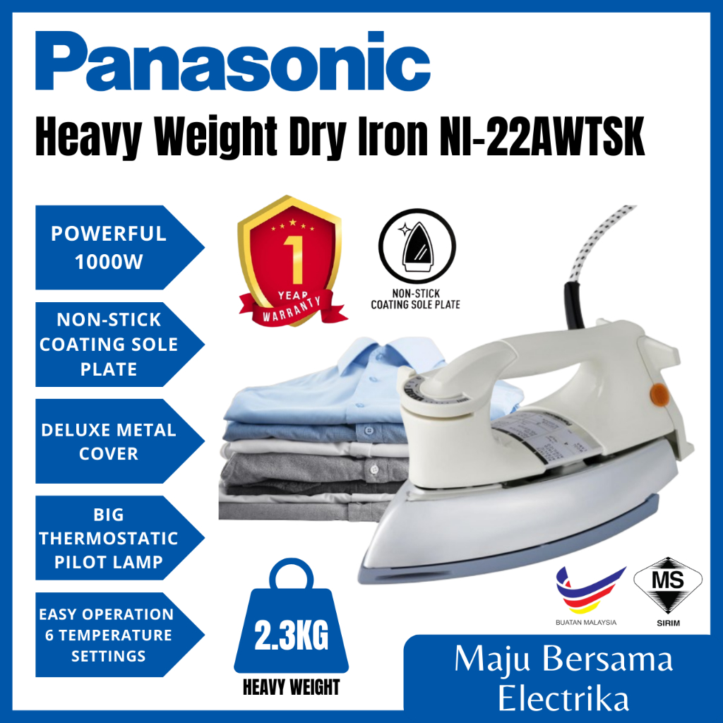 Panasonic NI-22AWT Heavy Weight Dry Iron | Non-Stick Soleplate 烫斗熨斗 ...
