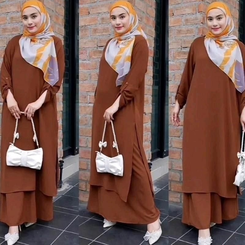 New Bella Suit set Baju muslimah Blouse Skirt Ironless Viral | Shopee ...