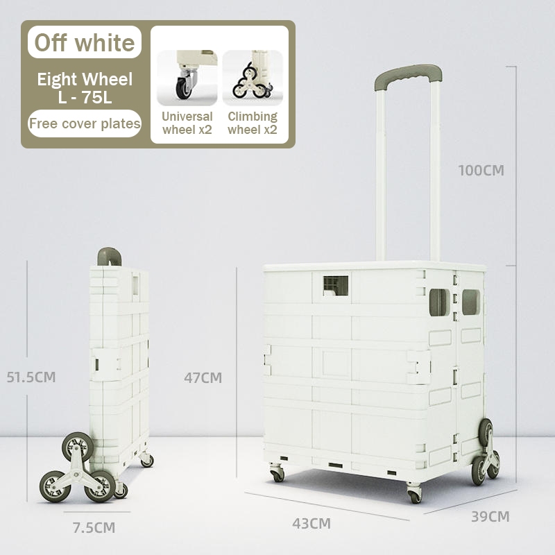 Foldable Shopping Cart 75L Foldable Trolley Hard Case Storage Trolley ...