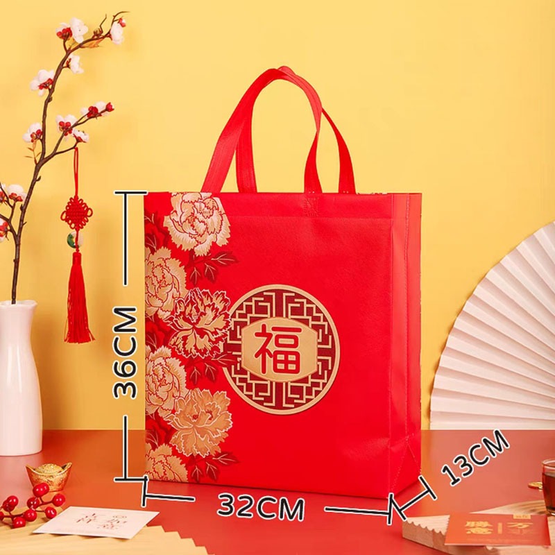CNY Laminated Non Woven Gift Bag Chinese New Year Bag Moon Cake Festive ...