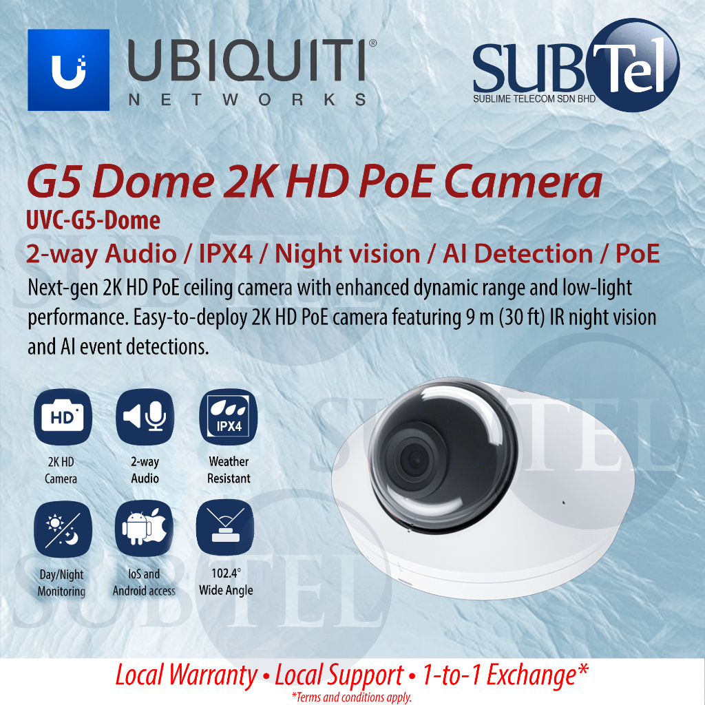 Ubiquiti UVC-G5-Dome G5 Dome 2K PoE Camera 2-Way Audio IPX4 IR Night ...