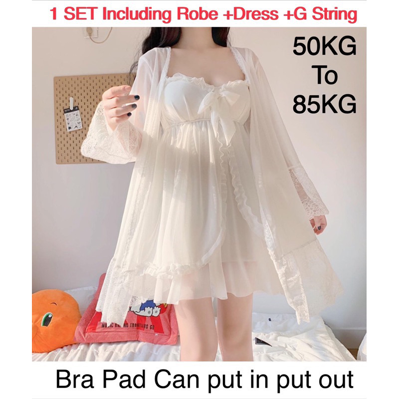 Sexy 1 set robe Dress Baju tidur seksi including robe +Dress+G string ...