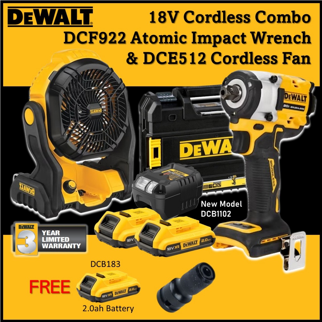 DeWalt 18V/20V Combo Cordless Fan DCE512 with Atomic DCF850 Impact ...