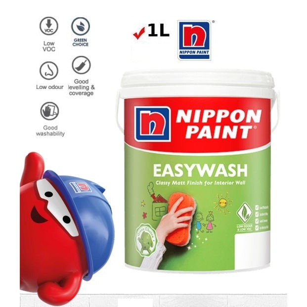 1L NIPPON PAINT EasyWash Easy Wash Vinilex Water Based Matt Interior ...