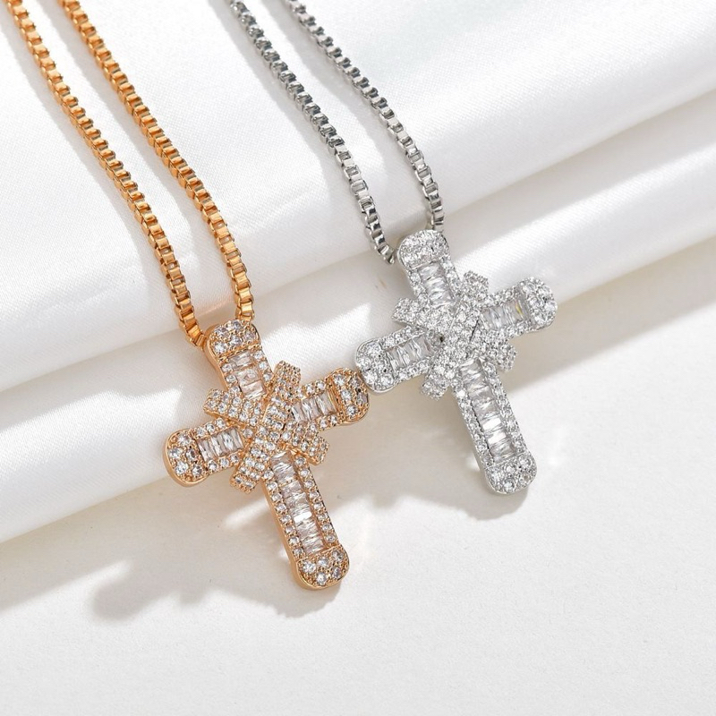 HipHop Cross Pendant Necklace for Men Women Rapper Stainless Steel Rope ...