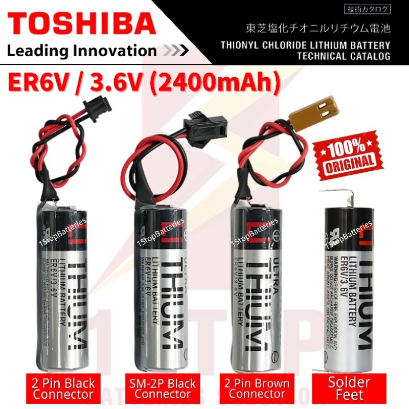 Original Toshiba ER6V 3.6V 2400mAh Lithium Batteries with Plug Connector, Solder Feet for CNC ...