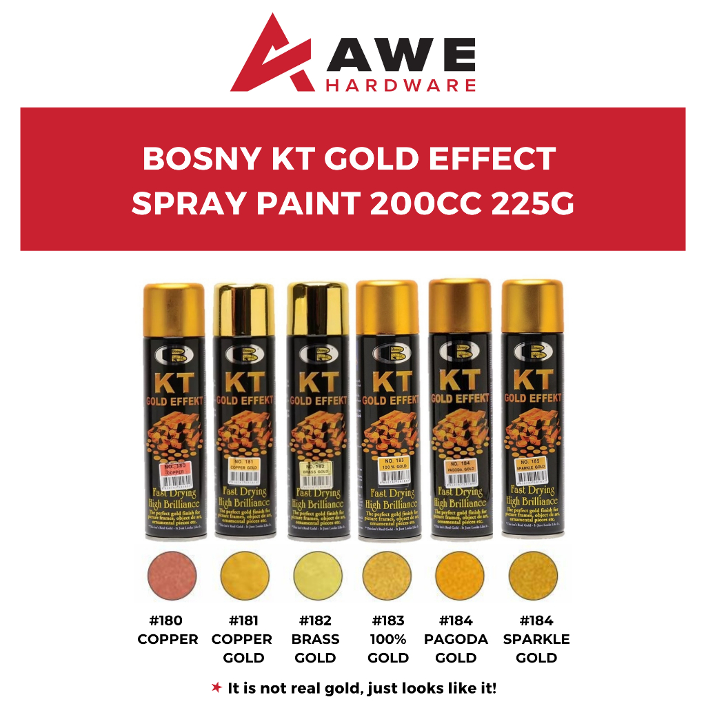 Bosny KT Gold Effect Aerosol Spray Paint 200cc 225g Semburan Cat Motor ...
