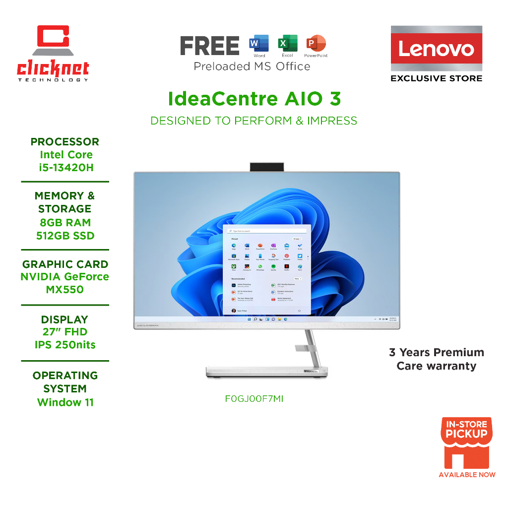 LENOVO IDEACENTRE AIO 3 27IAP7 F0GJ00F7MI ALL-IN-ONE DESKTOP PC (I5-13420H, 8GB RAM, 512GB SSD ...