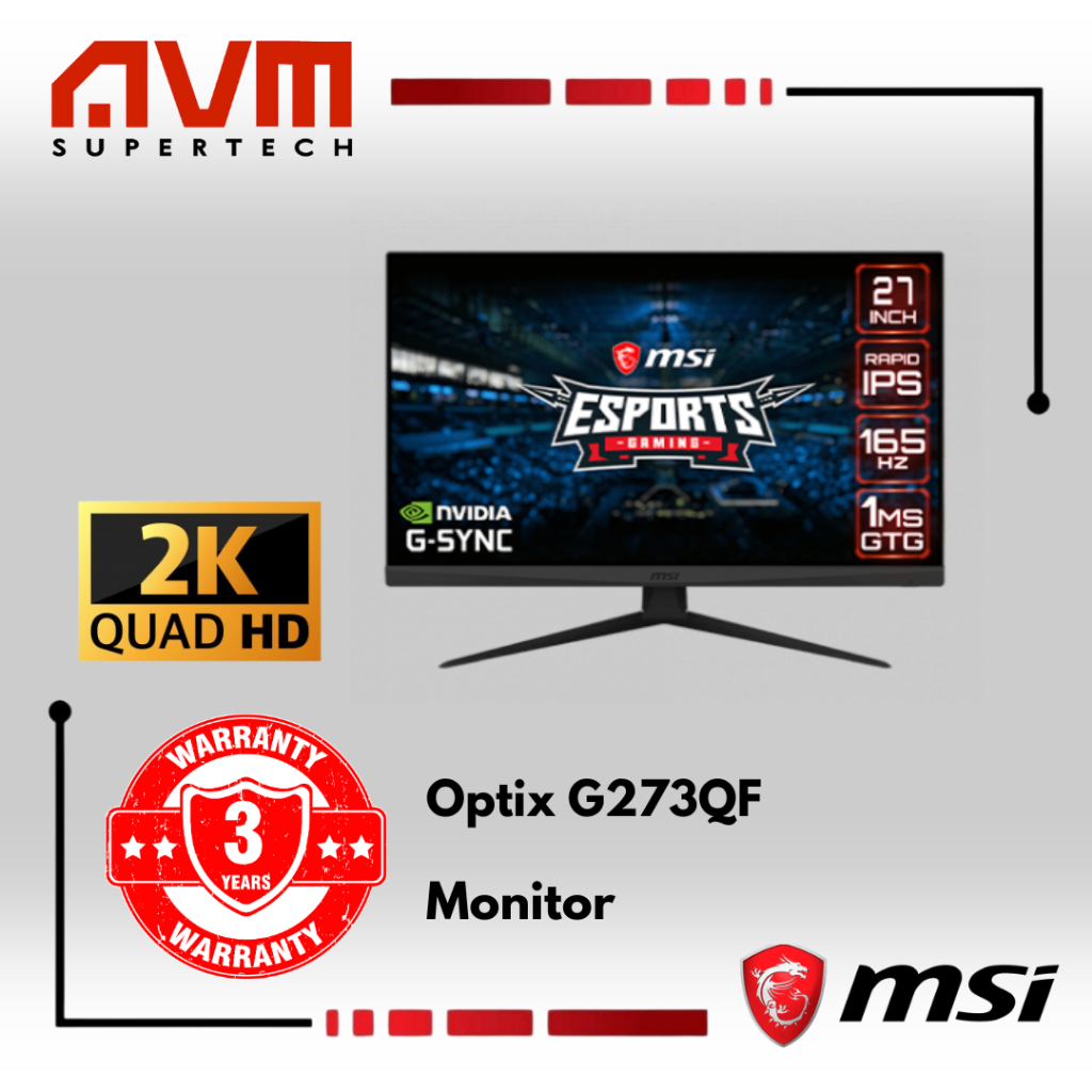 AVM MSI Optix G273QF 27" 2560x1440 (WQHD) 165Hz Gaming Monitor | Shopee ...