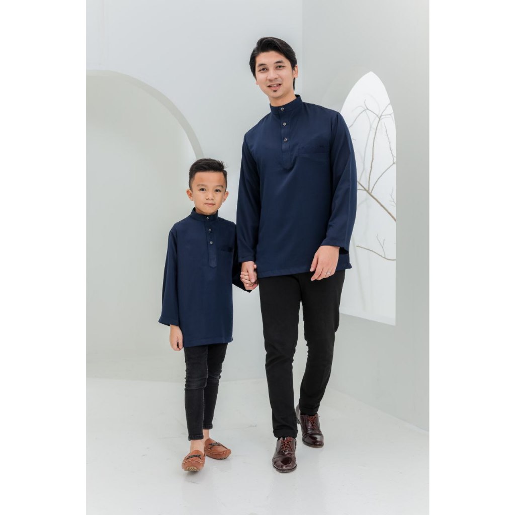 Baju Kurta Moden「 Warna Navy Blue 」Baju Kurta Set Sedondon Ayah Dan ...