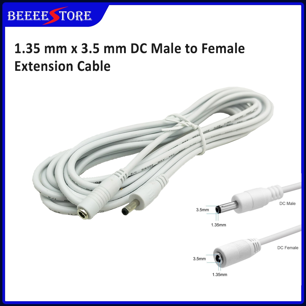 5 Meter 1.35mm x 3.5mm DC Female To Male Plug Adapter Extension Cable ...