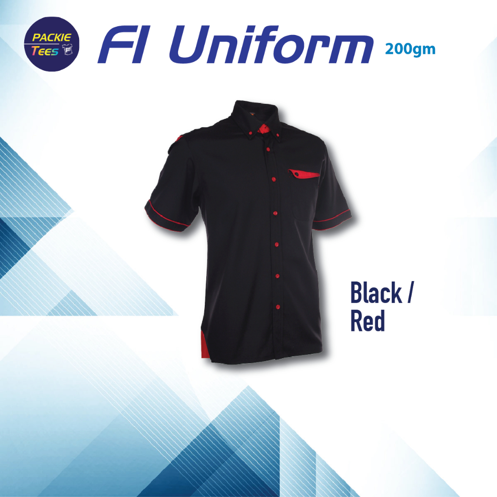 CORPORATE UNIFORM BLACK/RED 65% POLYESTER/35% VISCOSE COLLAR SHORT ...