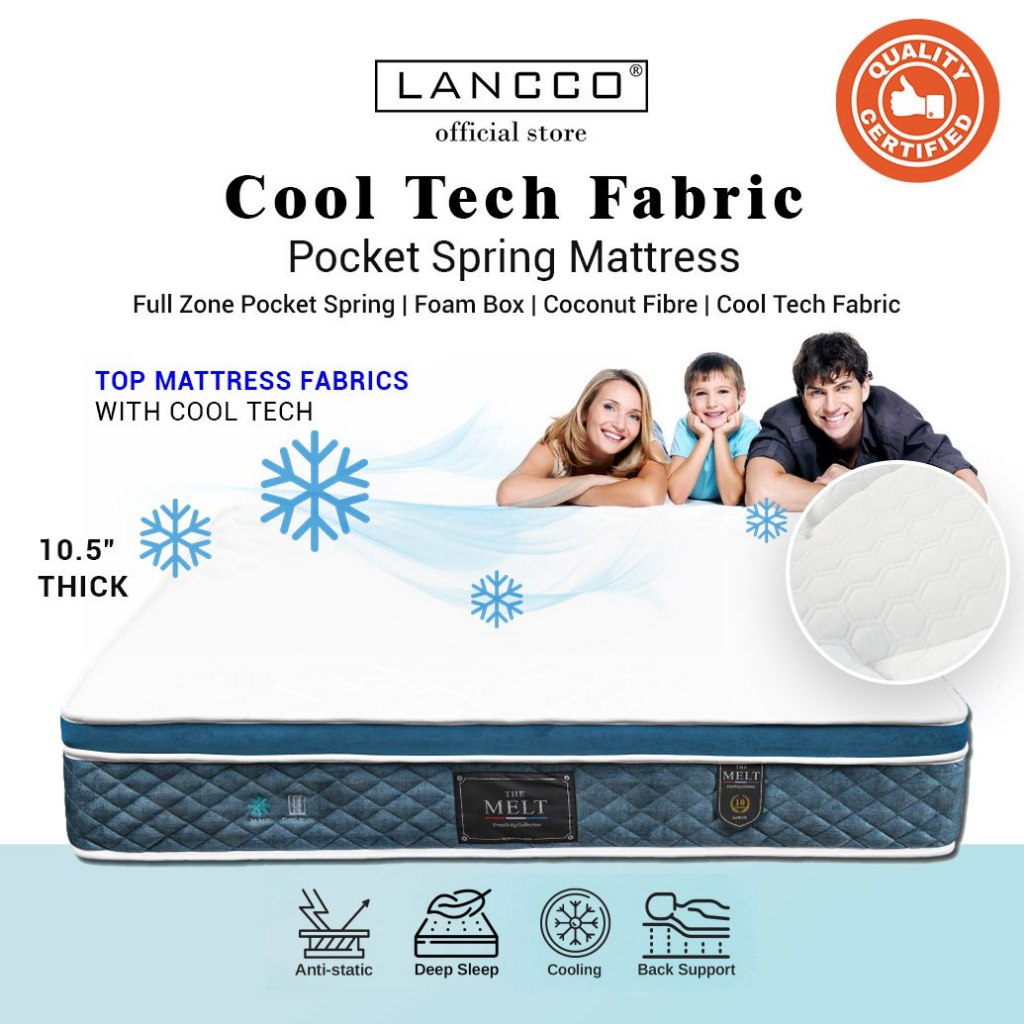 LANCCO Mattress Cool Tech Pocketed Spring Queen King Chiropetic Spring Mattress (10.5") | Shopee ...