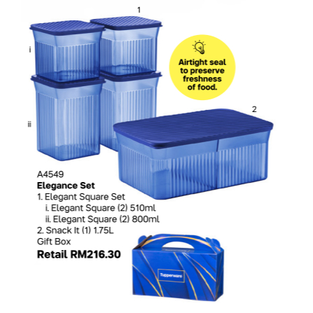 Tupperware Elegant Square Set 510ml / 800ml / Snack It 1.75L | Shopee ...