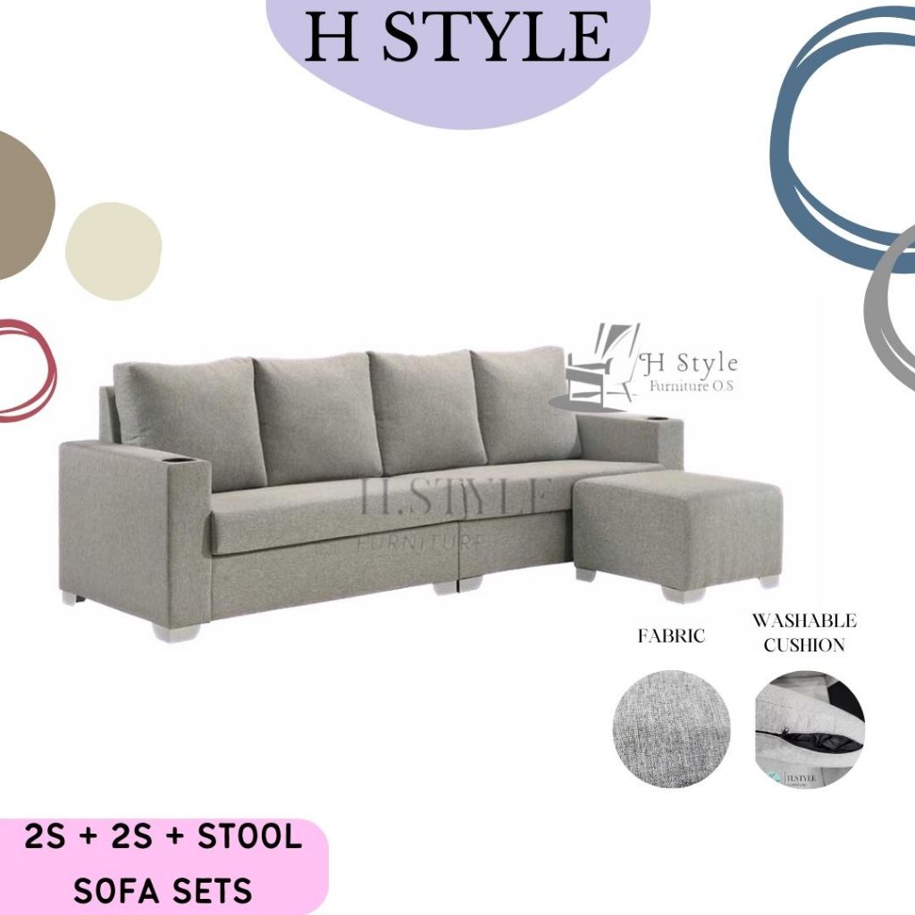 4S + STOOL SOFA SETS - MULTIFUNCTIONAL SOFA | 2S + 2S + STOOL | LIGHT GREY | Shopee Malaysia