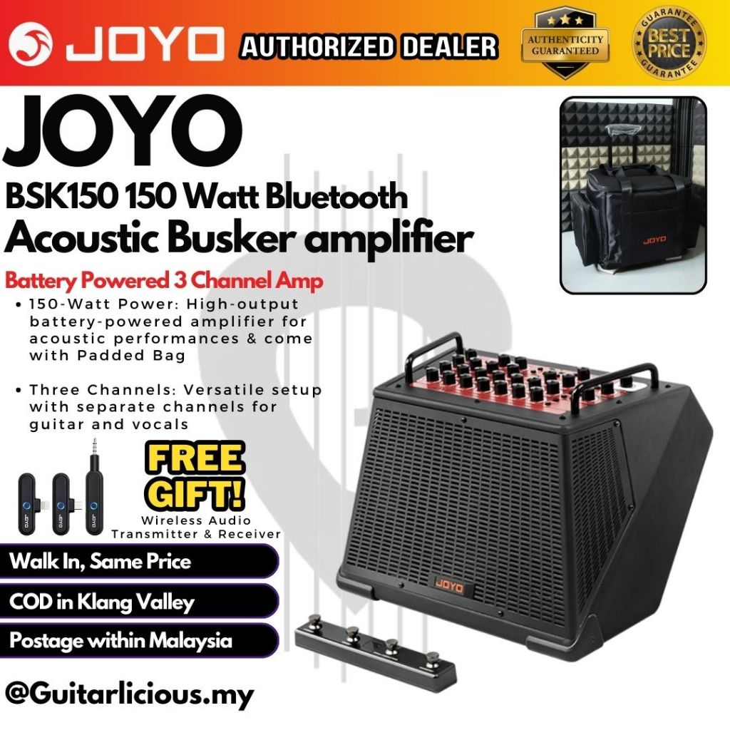 Joyo BSK150 150 Watt Battery Powered 3 Channel Acoustic Busker Amplifier Bluetooth Guitar ...