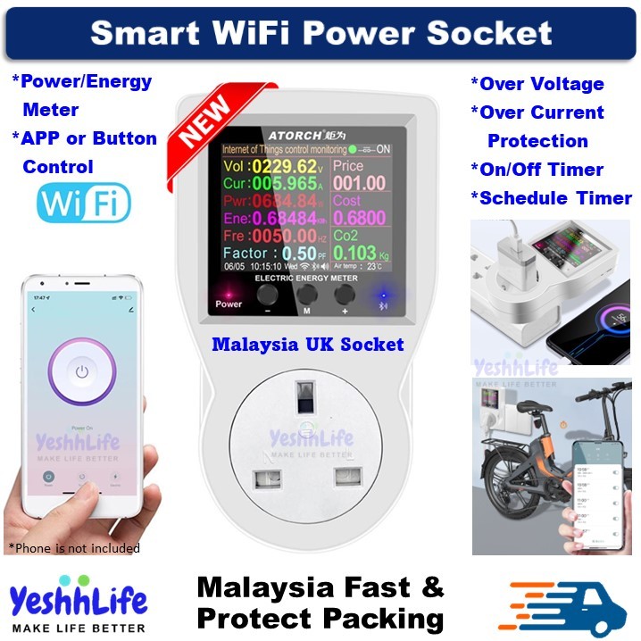 Yeshhlife Atorch Smart WiFi Plug, 16A wifi Socket Switch Power monitor ...