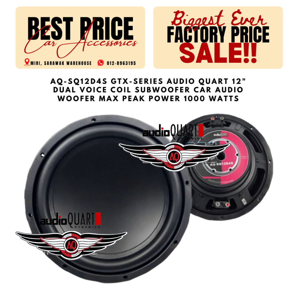 AQ-SQ12D4S GTX-Series Audio Quart 12" Dual Voice Coil Subwoofer Car ...