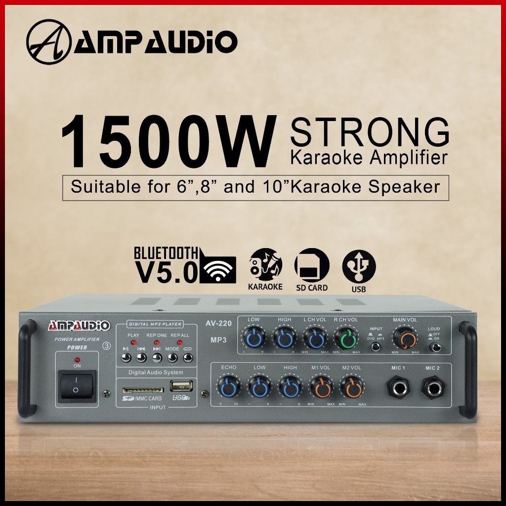 1500W Karaoke Amplifier Ampaudio AV220 Bluetooth Stereo Amplifier ...