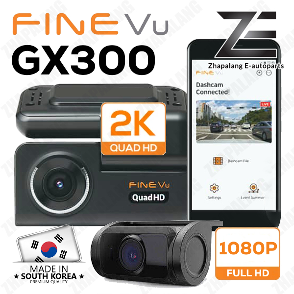 FineVu GX300 2 Channel Dash Cam︱Front 2K QHD︱Rear Full HD︱WiFi︱GPS ...
