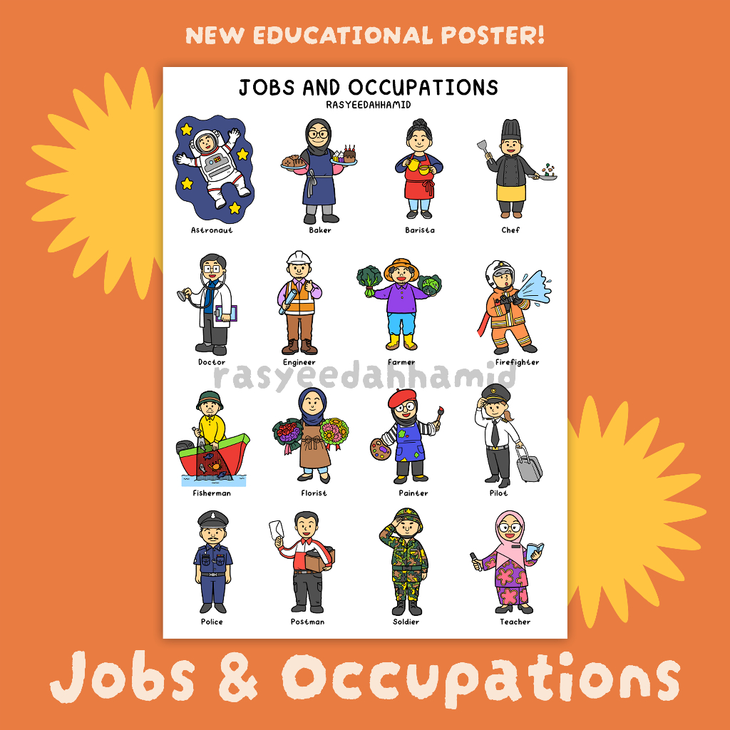 Jobs Occupations Career Profession Educational Learning Poster Wall Art ...