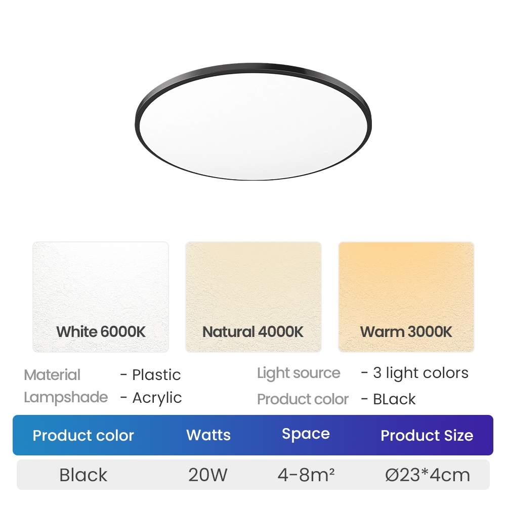 HAN RIVER 3Color Ceiling Light Modern Design 48W/36W/20W Dampproof ...