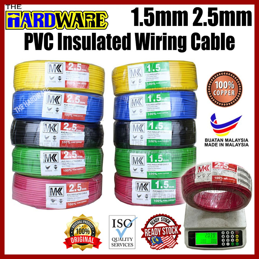 🔥Ready Stock🔥(1Roll) MK 1.5MM/2.5MM Electric PVC Insulated Wiring Cable/Wire-Red,Black,Green ...