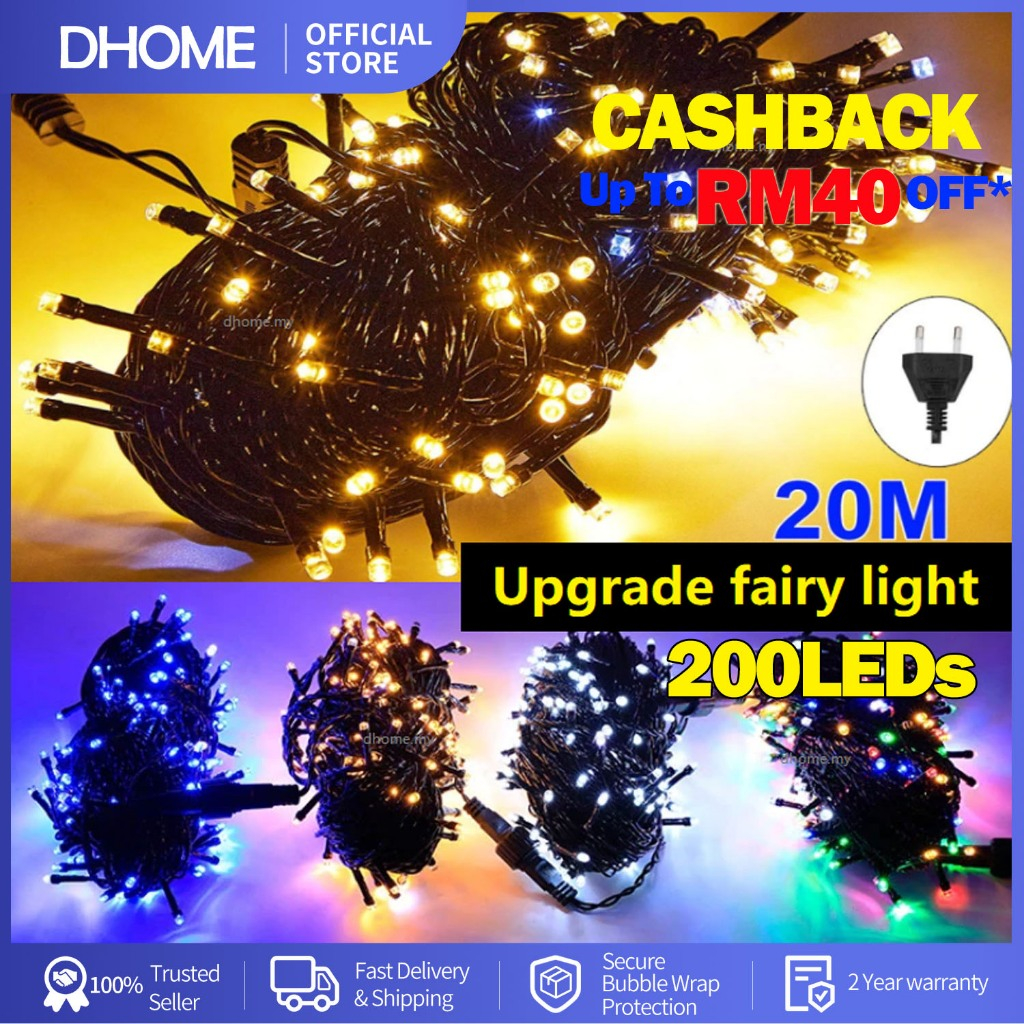Fairy Light Lampu Raya 10M/20M Black Wire Lampu Kelip Kelip Raya Led ...