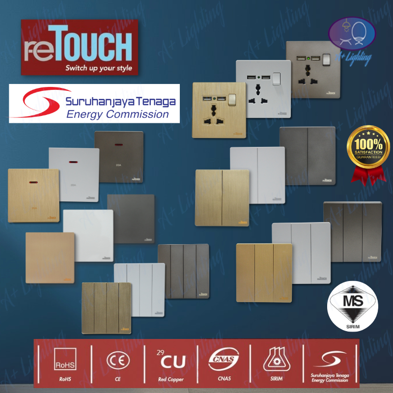 [SIRIM] reTouch Ultra Rimless Switch 1/2/3/4 Gang 1/2 Way 13A/15A Wall ...