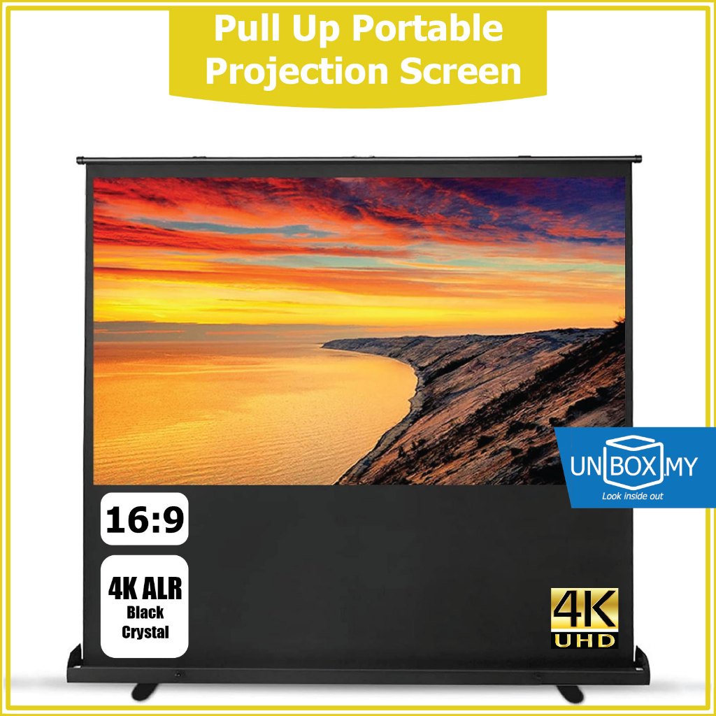 Portable Pull Up 4K ALR Black Crystal Projector Screen Floor Stand Lift ...