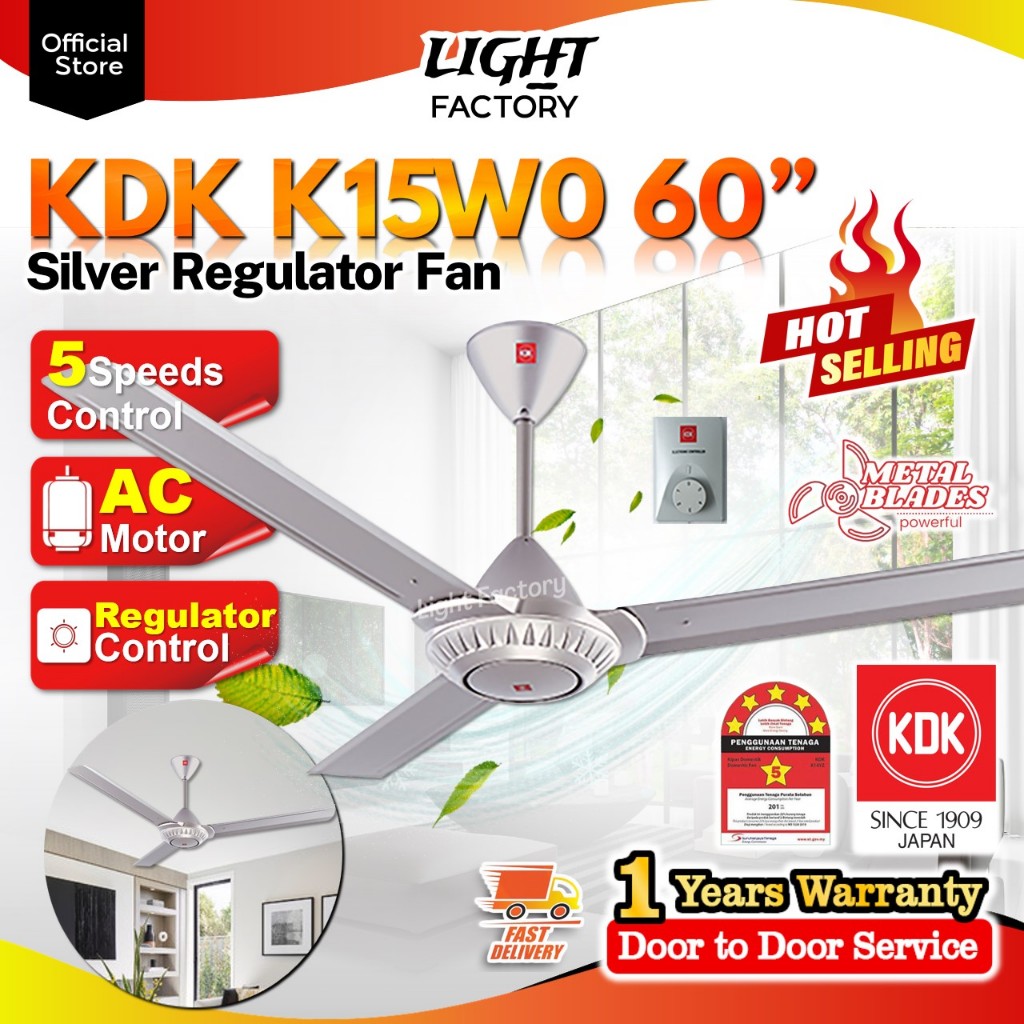 KDK K15W0 60" 3 Blades AC Motor Ceiling Fan with 5 Speeds Control K15W0-SL Regulator Type ...