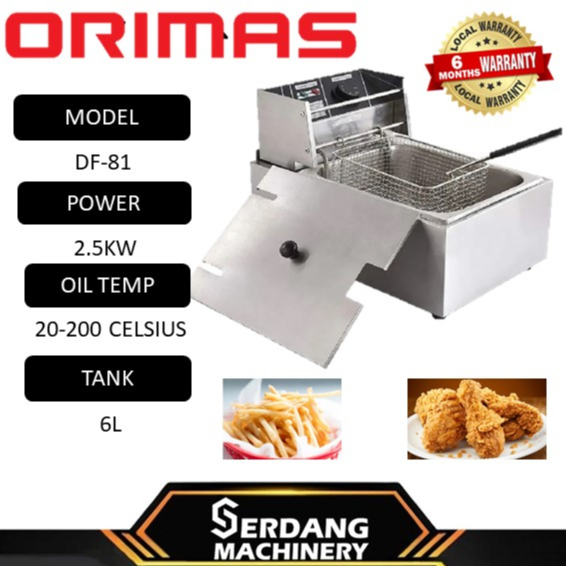 ORIMAS 2.5kW/2500Watt 6L Single Tank Electric Deep Fryer DF81 - Heavy ...