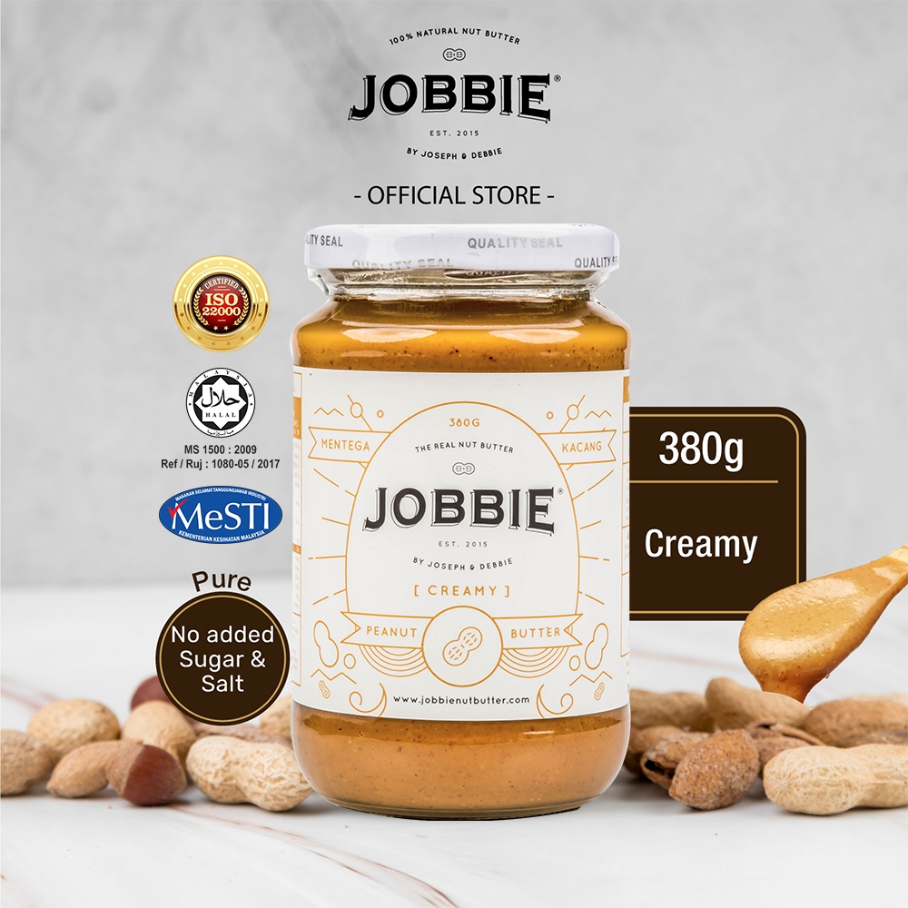 JOBBIE Peanut Butter Creamy Pure - No Added Sugar & Salt (380g ...