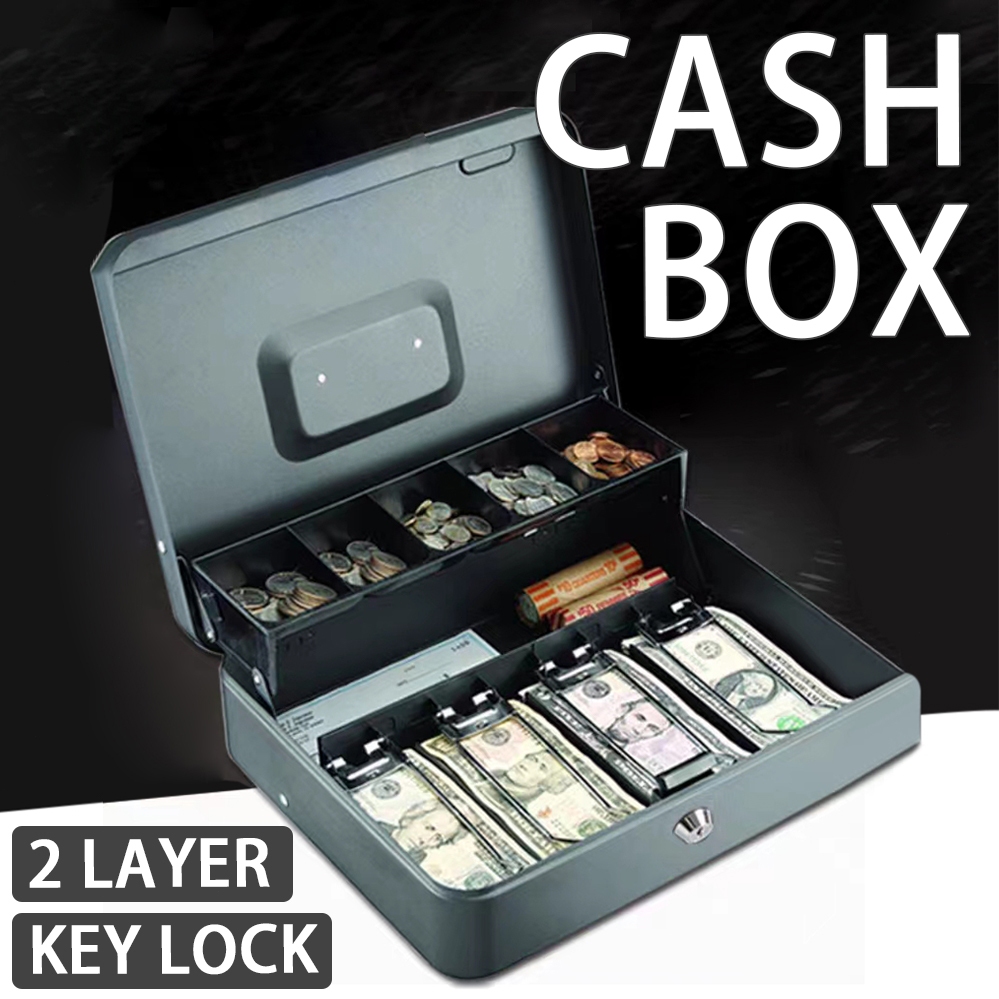 Portable Cash Box with Key Lock 4 Compartments Plastic Coin Cash Drawer ...