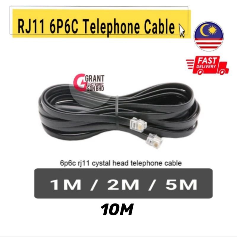 RJ11 6p6c High-Speed Internet Modem Cable telephone cord 6 wire black ...