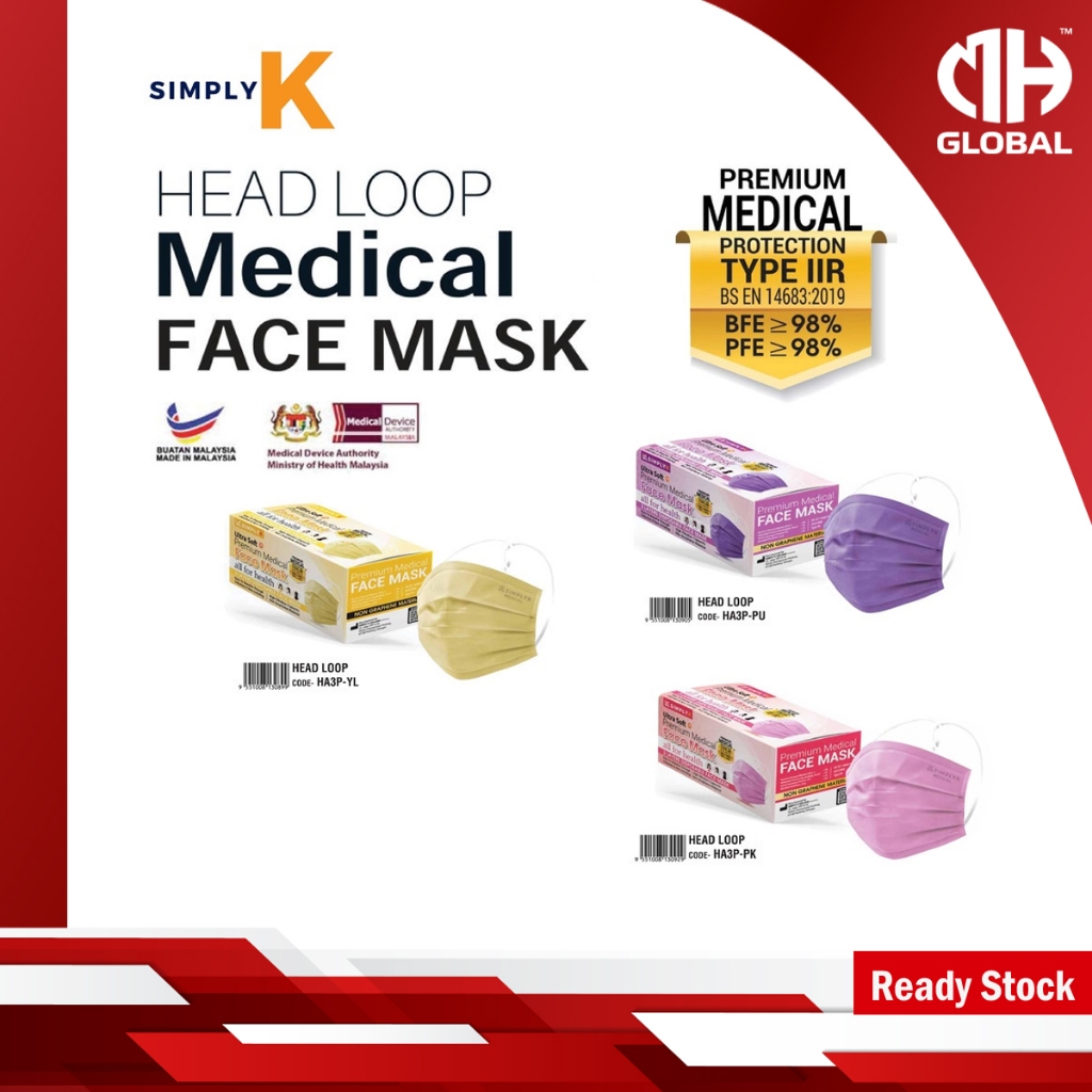 SIMPLY K Mask Headloop [Purple,Yellow,Pink] Medical Mask Hijab Mask ...
