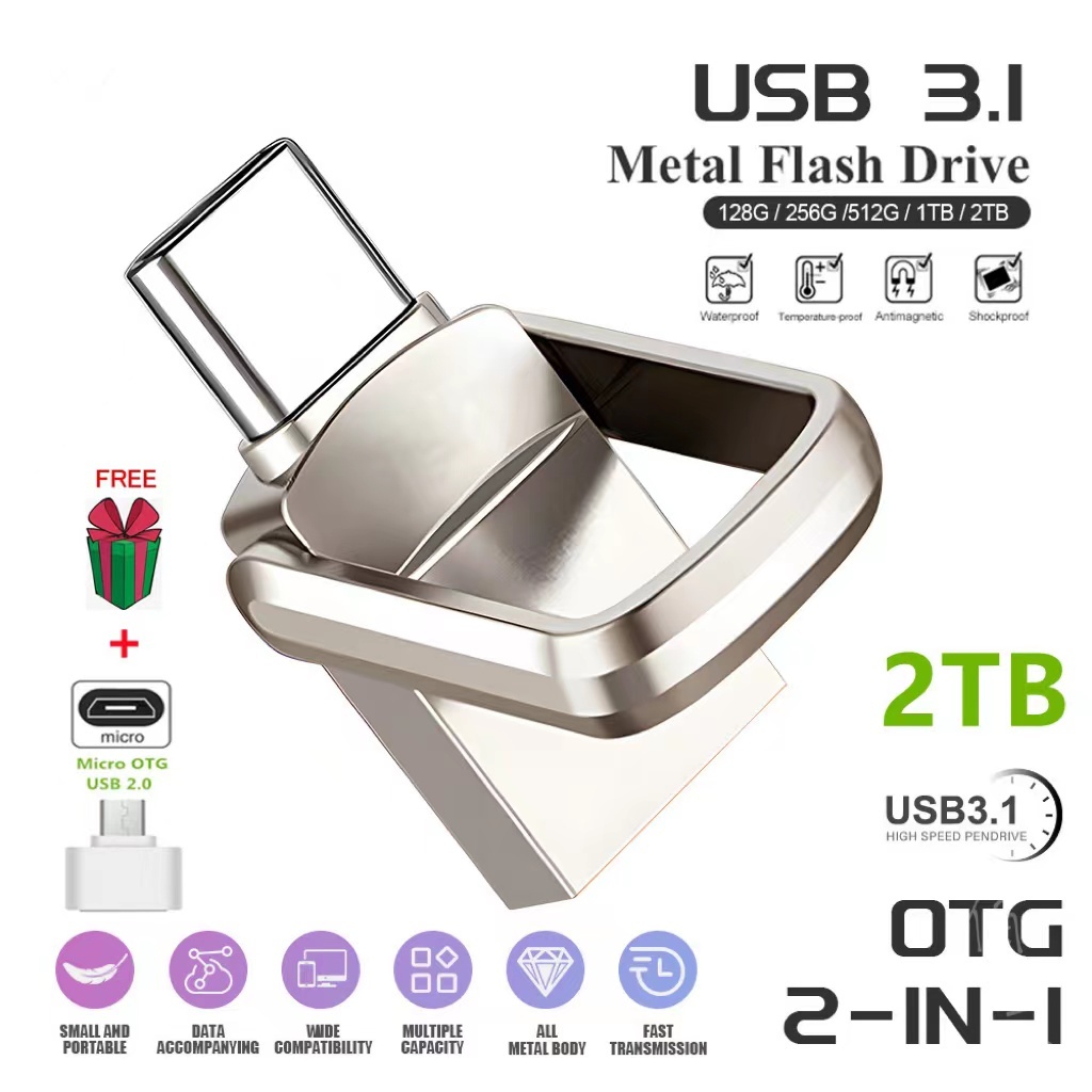 mimi 2 IN 1 Mini Metal PenDrive 32GB 128GB 512GB 1TB 2TB TYPE C OTG USB ...