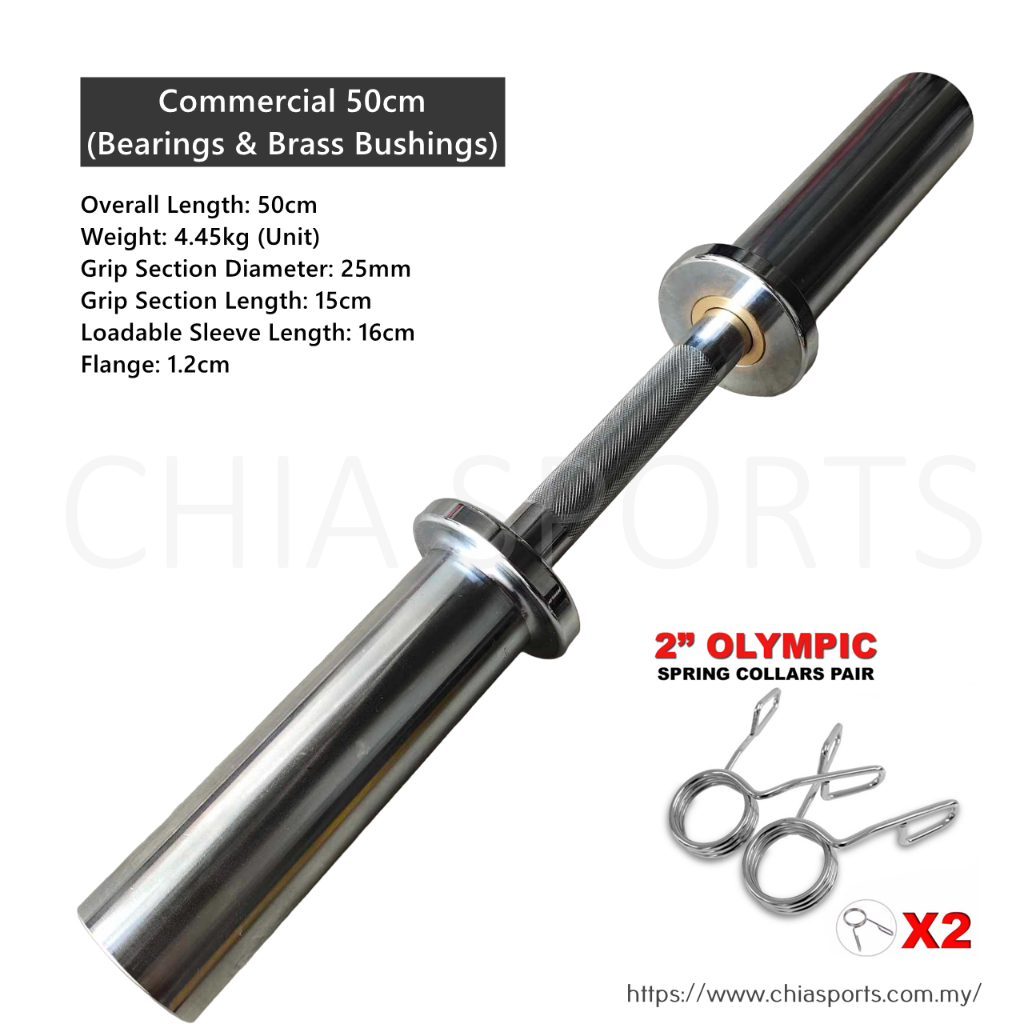 ODB-G50 Olympic Dumbbell Bar Handles with Bearings 20” 50cm Chrome ...