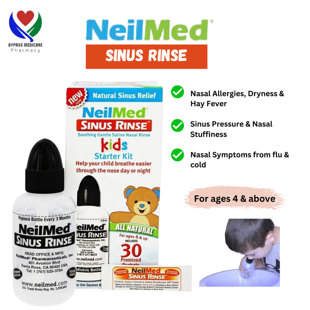 NEILMED Sinus Rinse Kids Starter Kit Includes 30 Premixed Packets ...