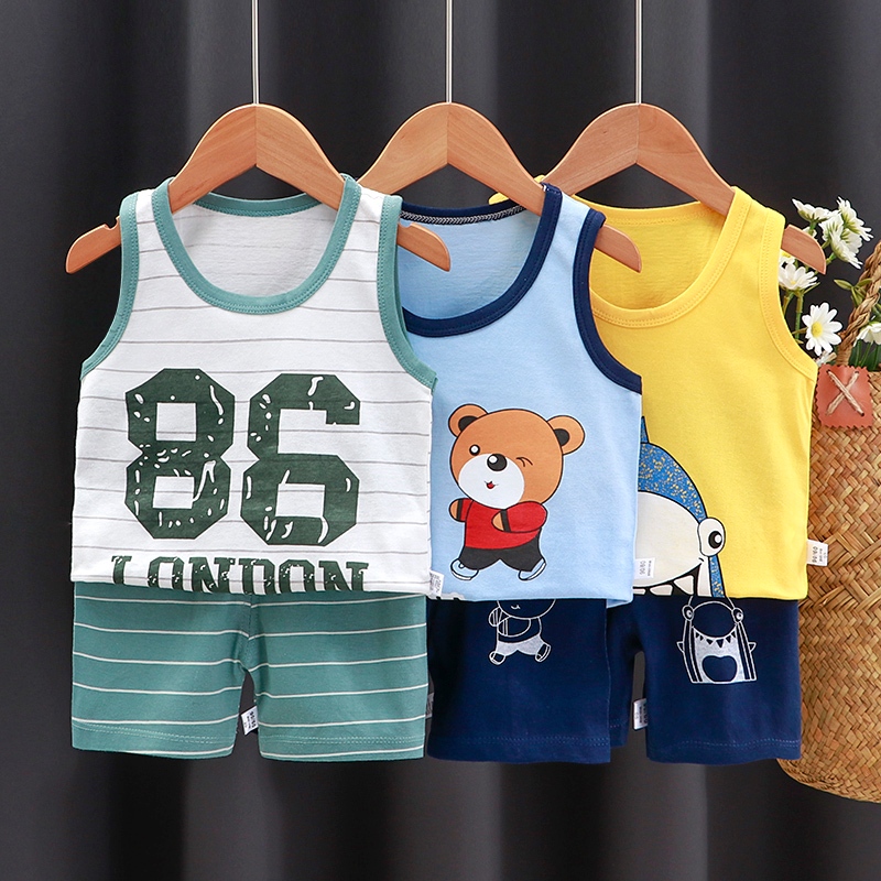 Kids Singlet Set Cotton Sleeveless Vest with Shorts Singlet with Pants ...