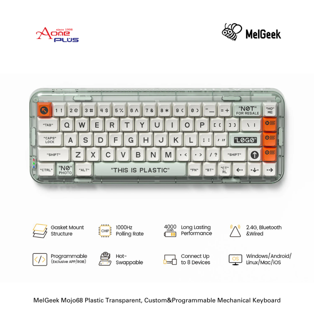 MelGeek Mojo68 Plastic Transparent, Custom&Programmable Mechanical ...