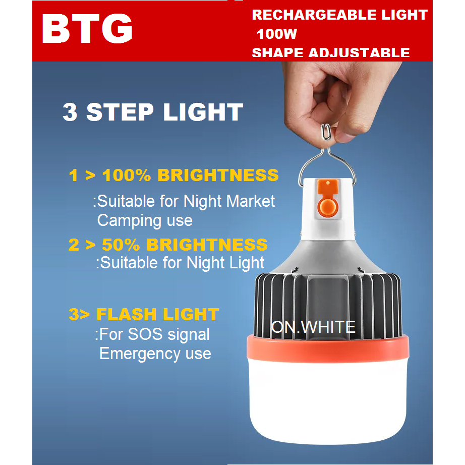 100W Collapsible Rechargeable Emergency T95/T120 LED Lamp Bulb c/w Hook and USB Cable LED BULB ...