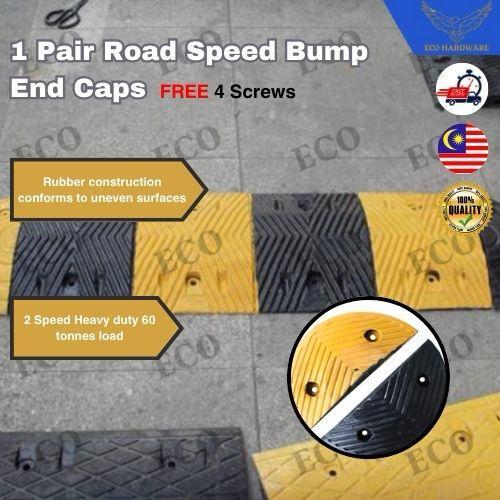 Rubber Road Speed Bump End Cap Black & Yellow For Traffic Calming ...