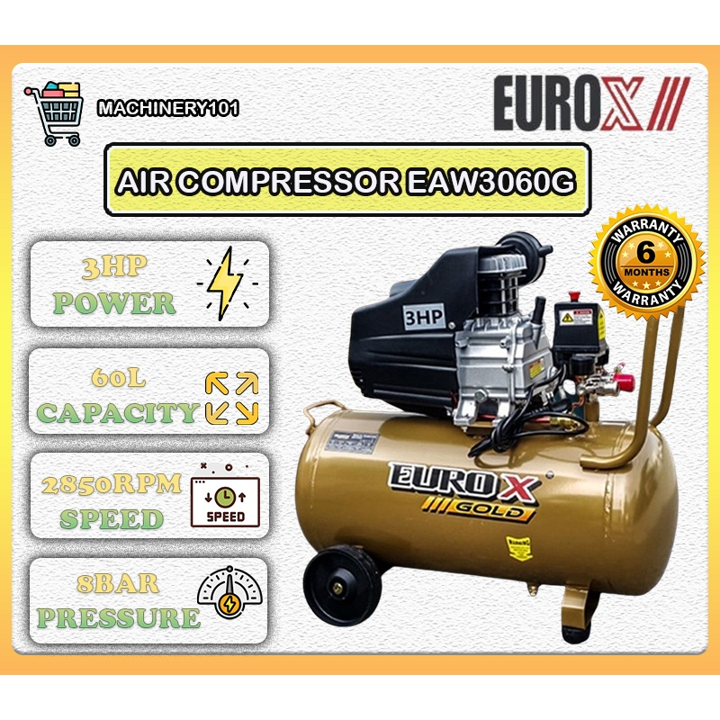 EUROX GOLD EAW3060G 3HP 60L Direct Drive Air Compressor/EUROX EAW5062G OILESS AIR COMPRESSOR ...