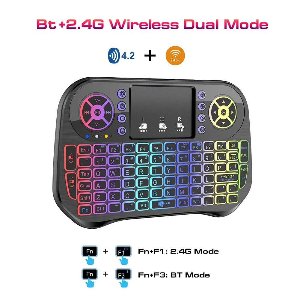 Backlit i10 Air Mouse Keyboard Wireless Bluetooth + 2.4G Dual Mode 7 ...