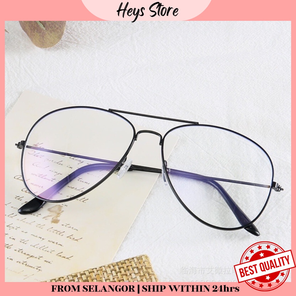 [Ready Stock] Unisex Pilot Style Spec Fashion Glasses Metal Alloy Frame ...