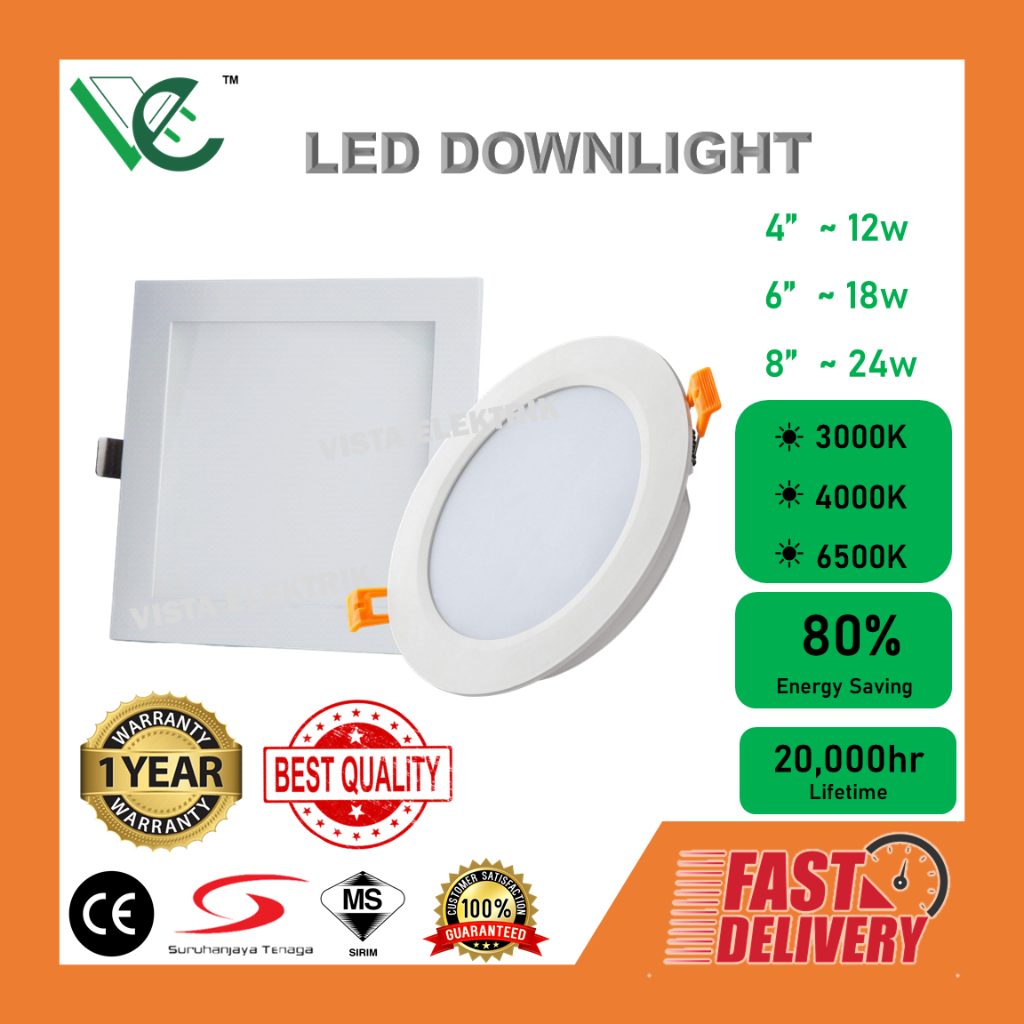 PERKUNAS LED RECESSED DOWNLIGHT 4"/ 6"/ 8" (12W/ 18W/ 24W) (SIRIM ...