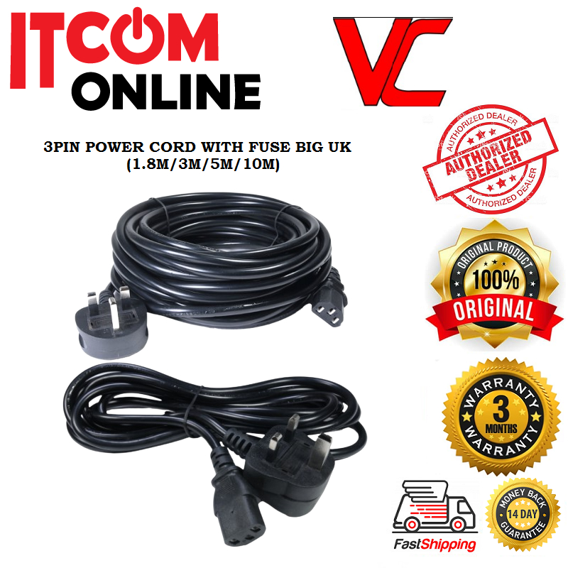 HIGH QUALITY UK 3PIN TO C13 DESKTOP POWER CORD CABLE WITH FUSE (1.8M/3M/5M/10M) | Shopee Malaysia
