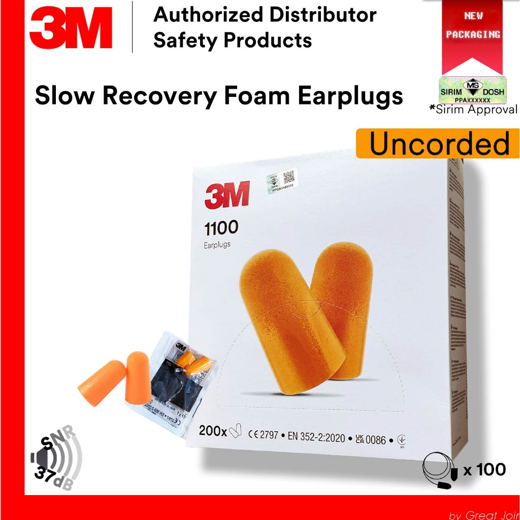 3M Earplug 1100 1110 Soft Foam Earplugs SNR 35dB DOSH SIRIM Approved ...